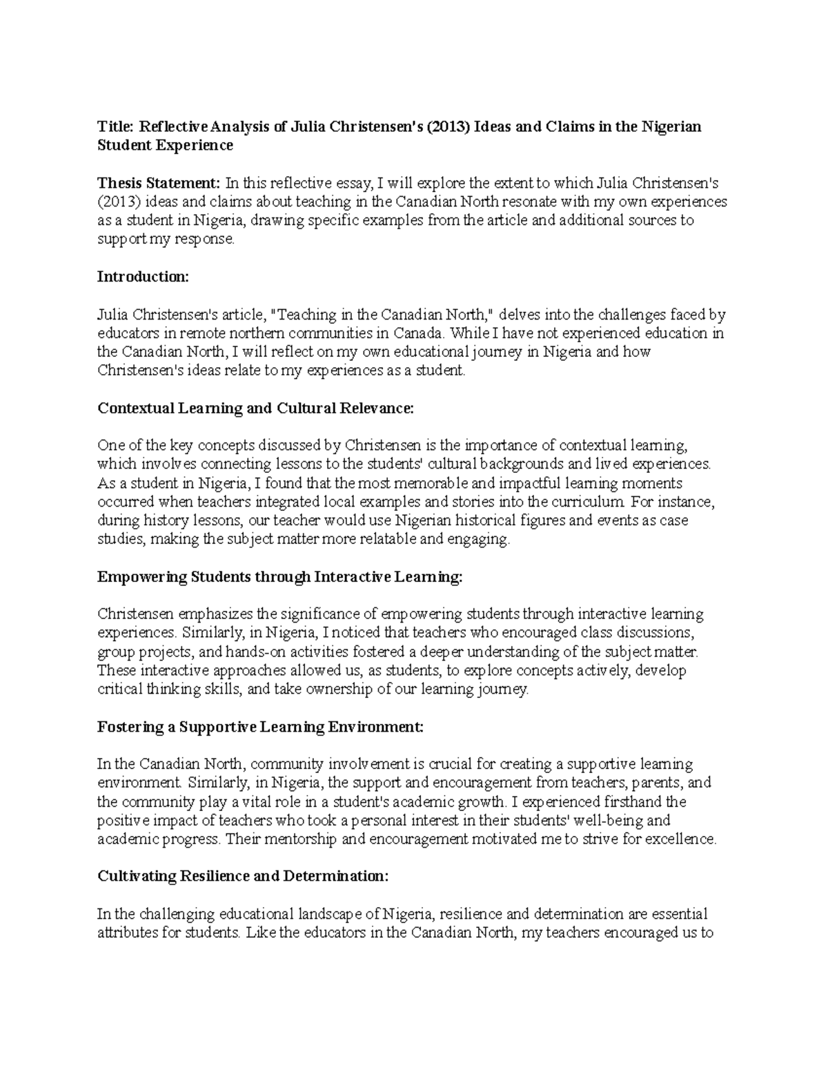 Sample com - summary - HE - Title: Reflective Analysis of Julia ...