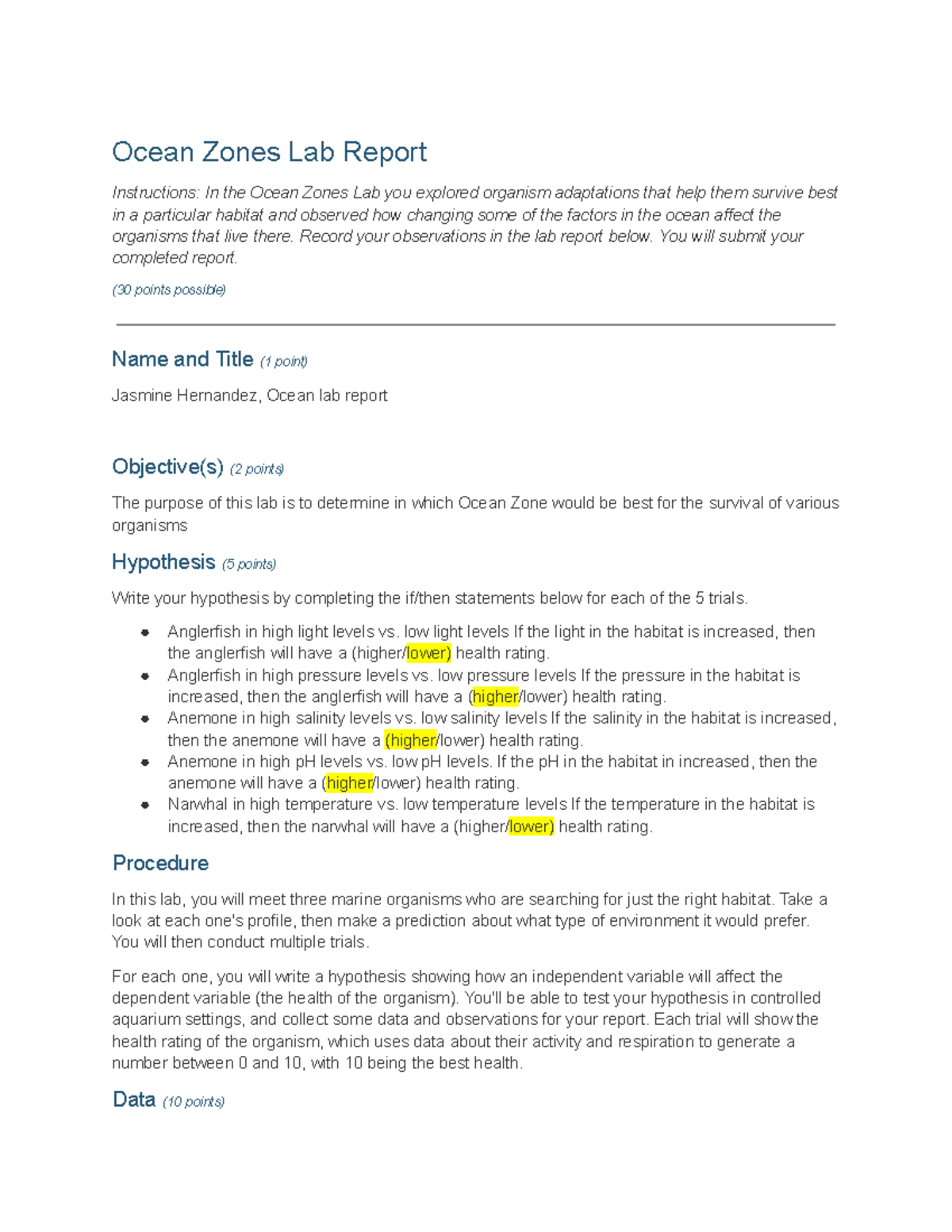 Untitled document-6 - marine bio - Ocean Zones Lab Report Instructions ...