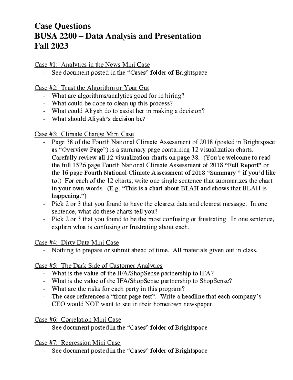 Case Questions 080123 - Cases - Case Questions BUSA 2200 – Data ...