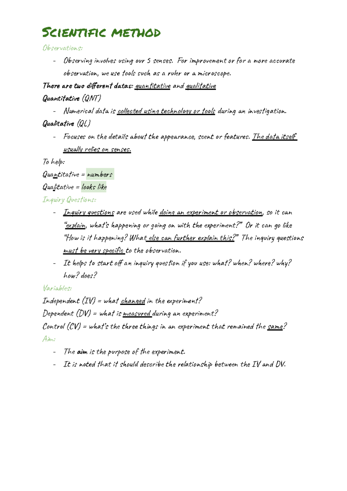 Scientific Method - Observations: - Observing involves using our 5 ...