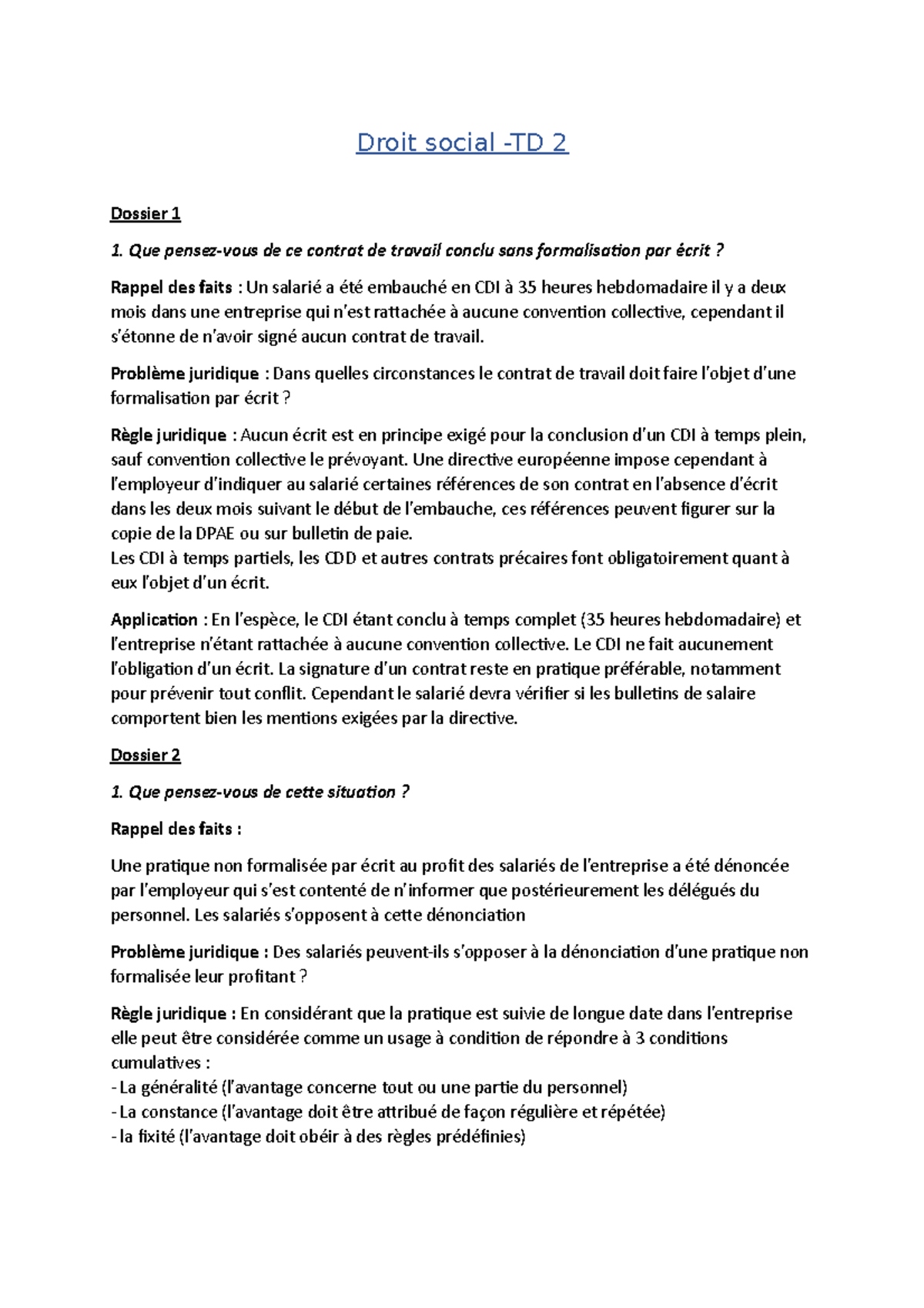 TD 2- Droit Social (accords et conventions collectifs et dénonciation ...