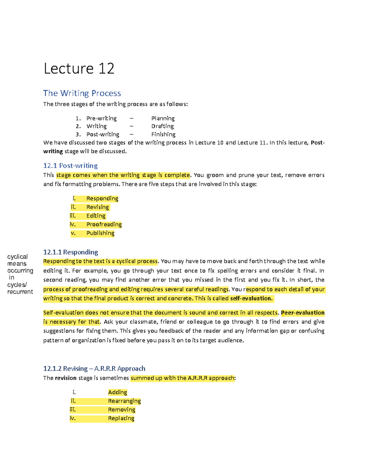 HUM102 Handouts Lecture 12 - Lecture 12 The Writing Process The three ...