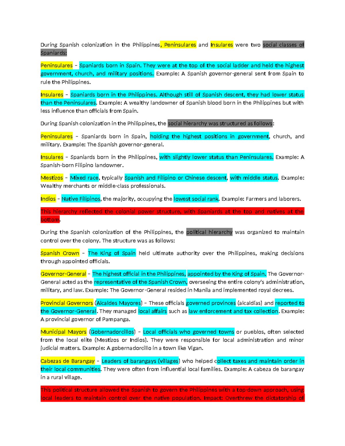 PPG Reviewer - wala lang - During Spanish colonization in the Philippines, Peninsulares and ...