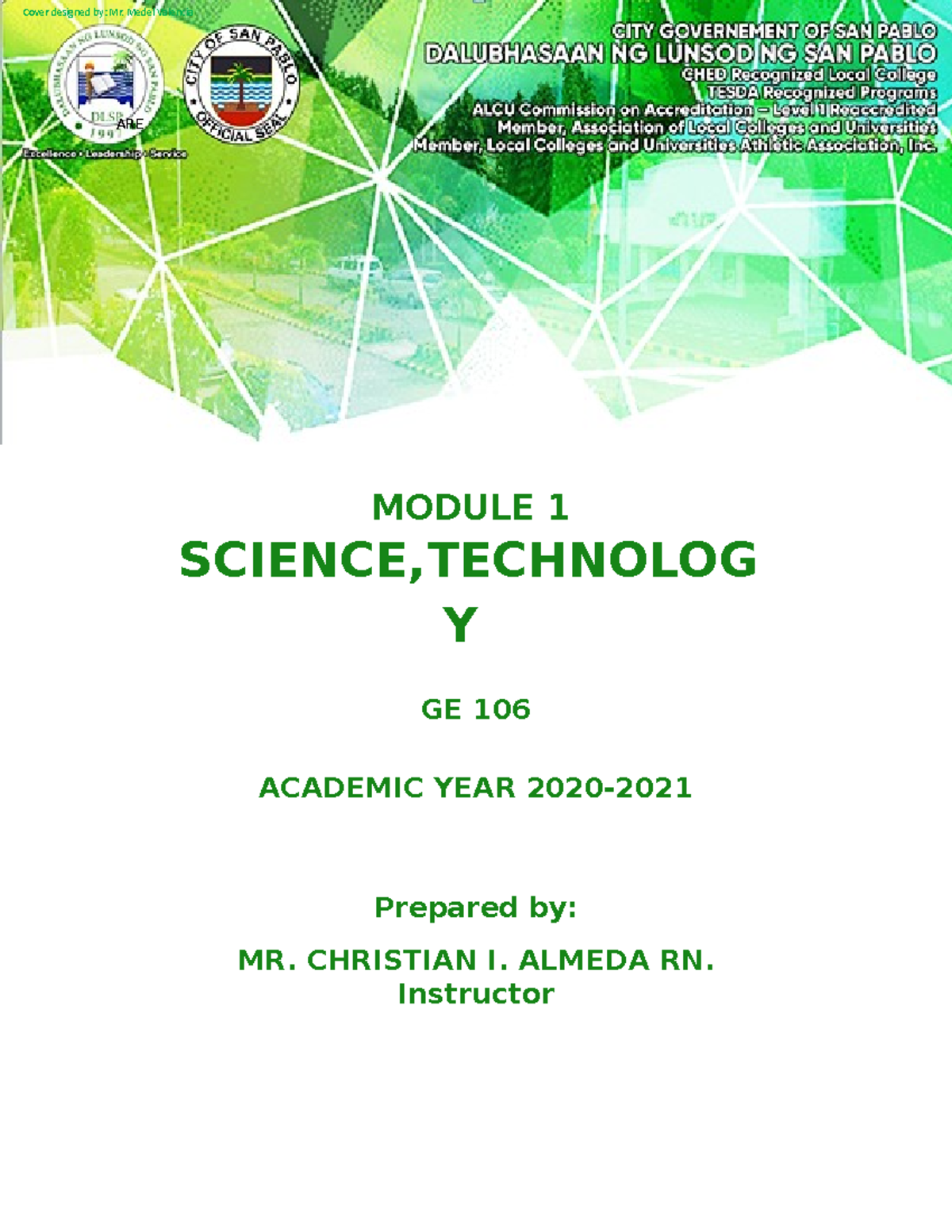 GE-106- Module - notes - ARE Cover designed by: Mr. Medel Valencia GE ...