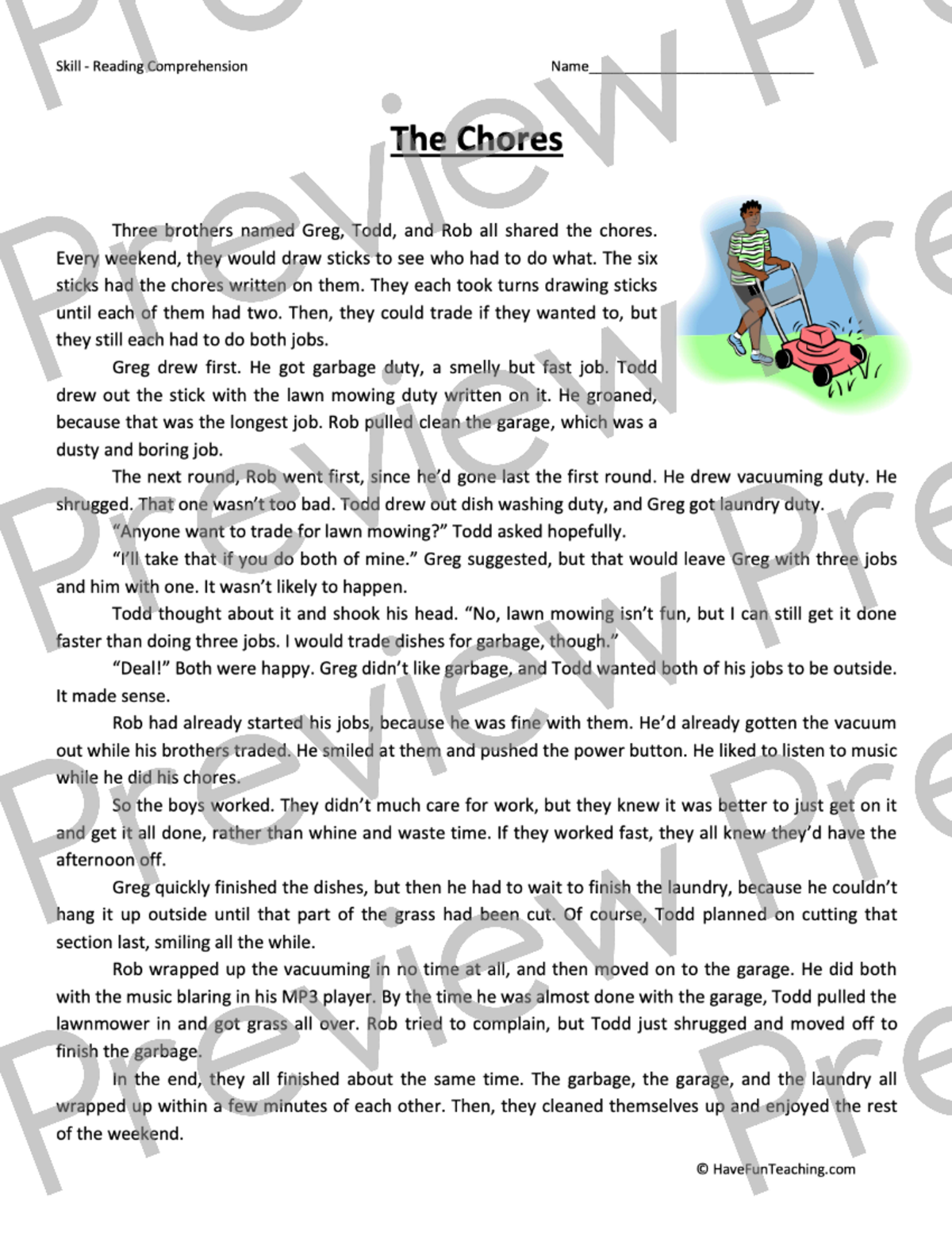 Extracted chores - Hola - Skill Reading Comprehension Name The Chores ...