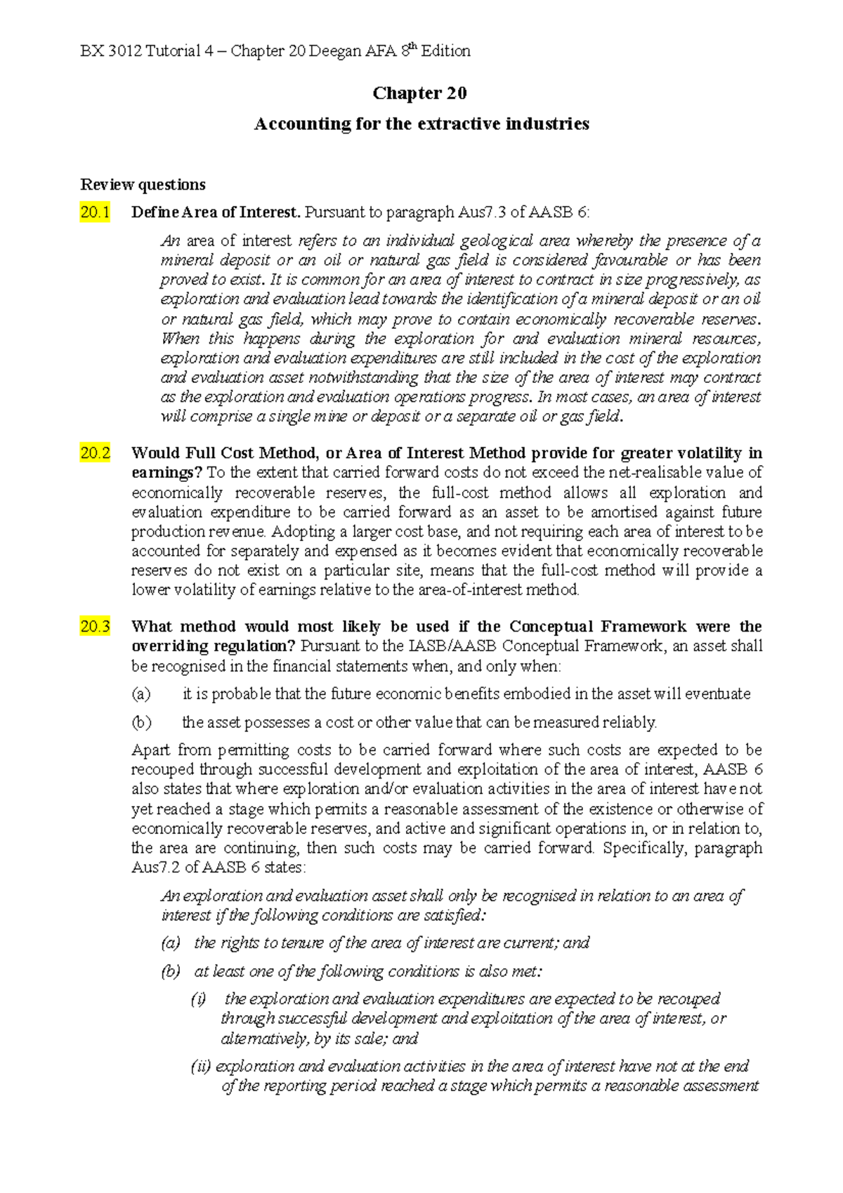 Tutorial 4 Solutions (Chapter 20 Deegan) - Chapter 20 Accounting for ...