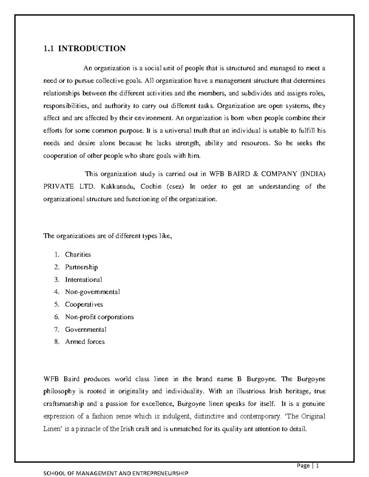 Organisational Study - Lecture notes - Page | 1 1 INTRODUCTION An ...