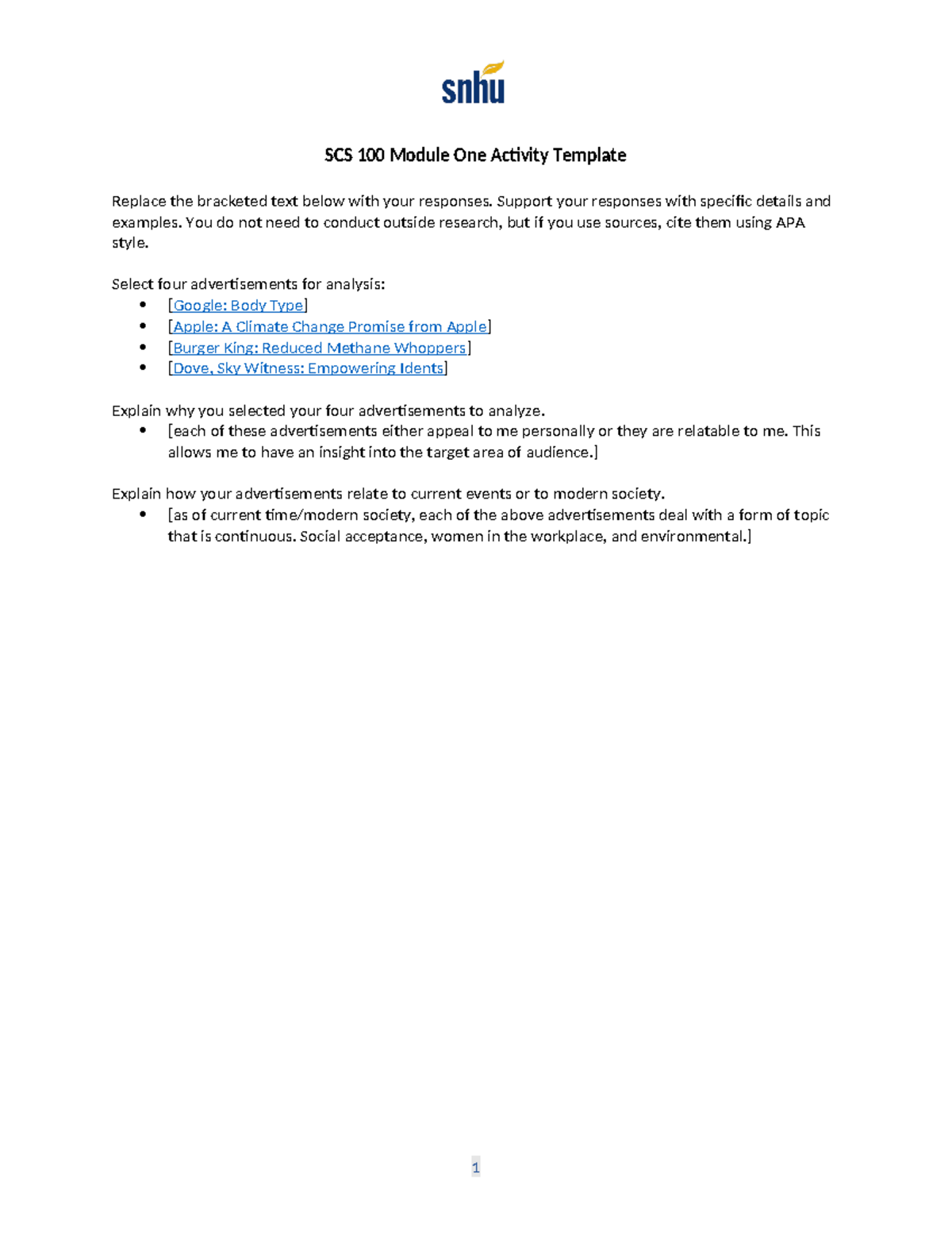 SCS 100 Module One Activity Template - SCS 100 Module One Activity ...