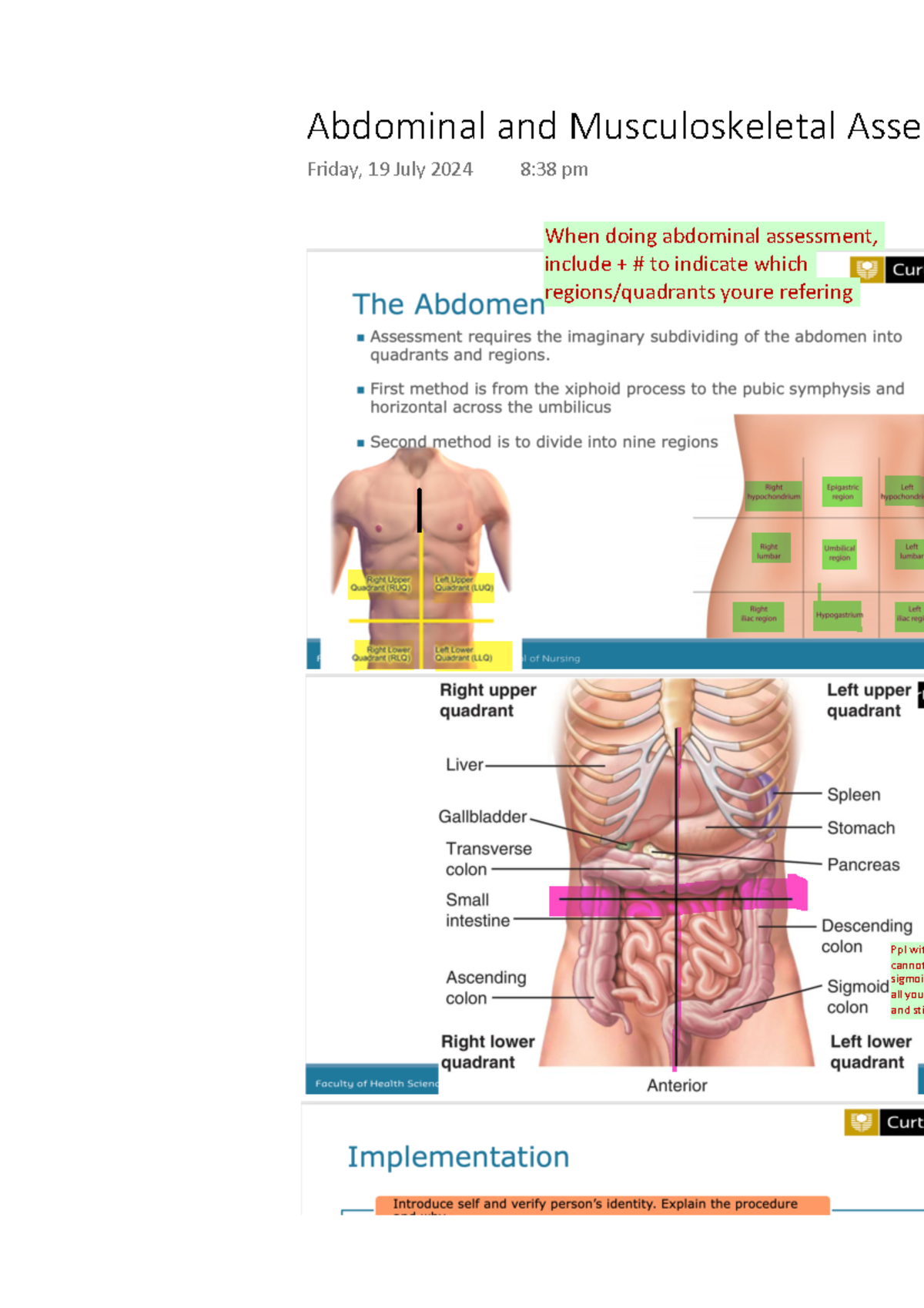 Abdominal and Musculoskeletal Assessment - When doing abdominal assessment, include + # to ...