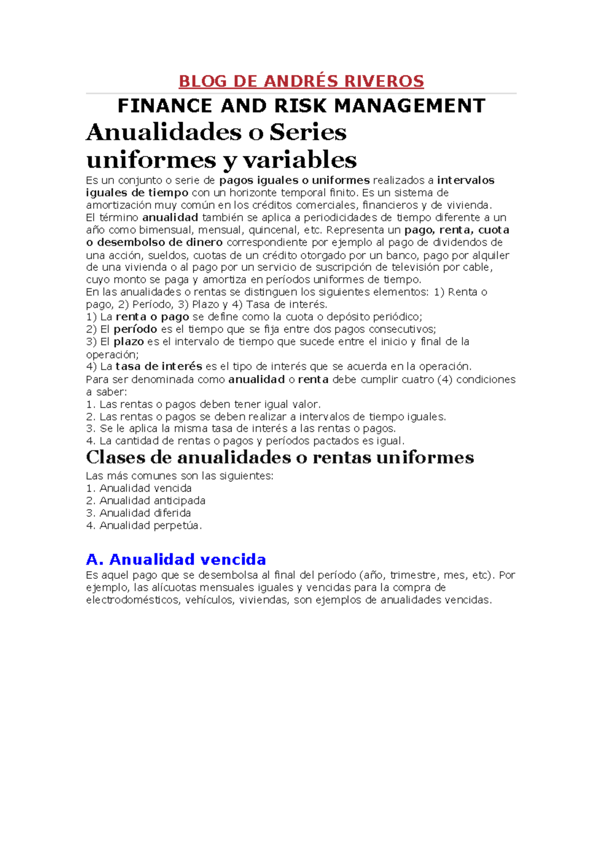 Anualidades o Series uniformes y variables - BLOG DE ANDRÉS RIVEROS ...