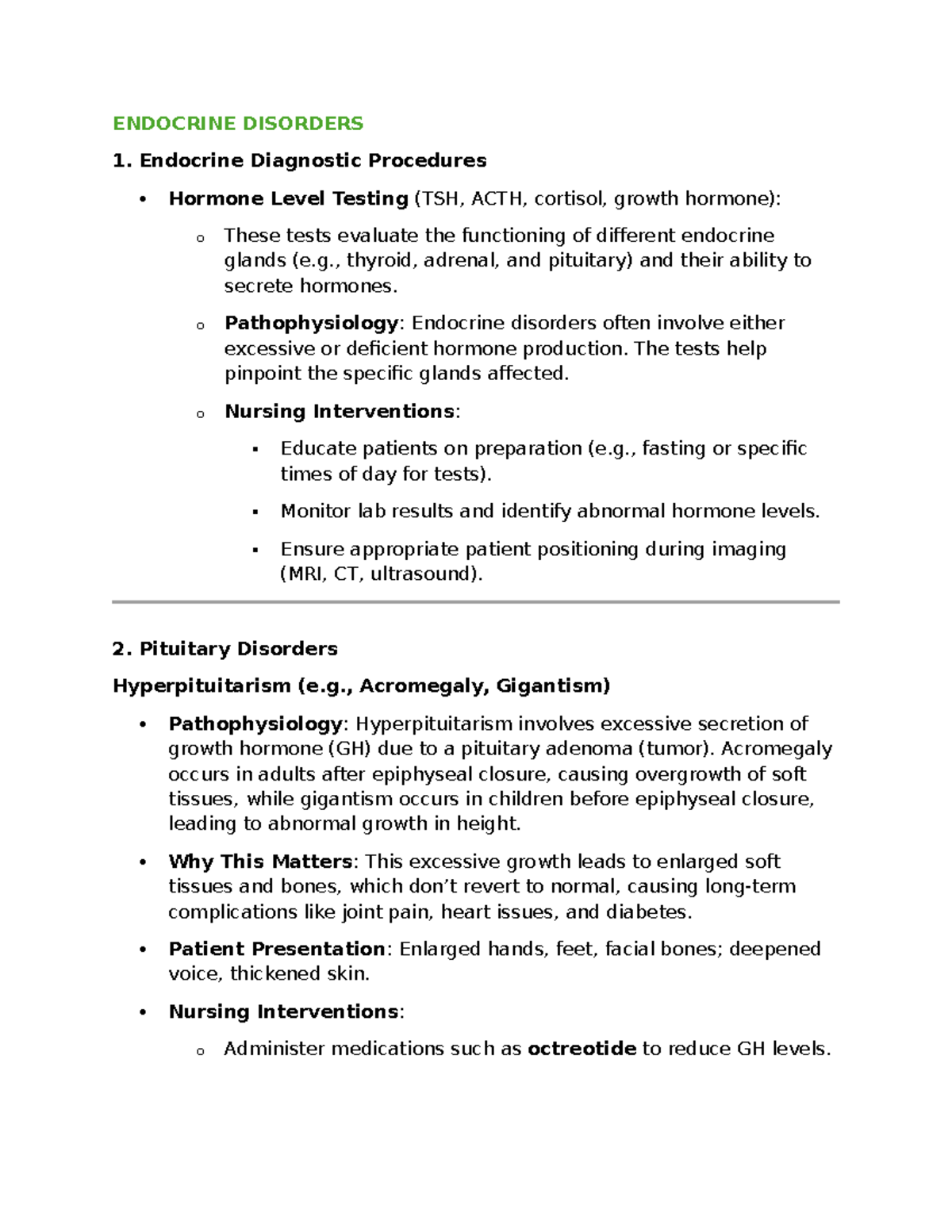 Endocrine Notes - ENDOCRINE DISORDERS 1. Endocrine Diagnostic ...
