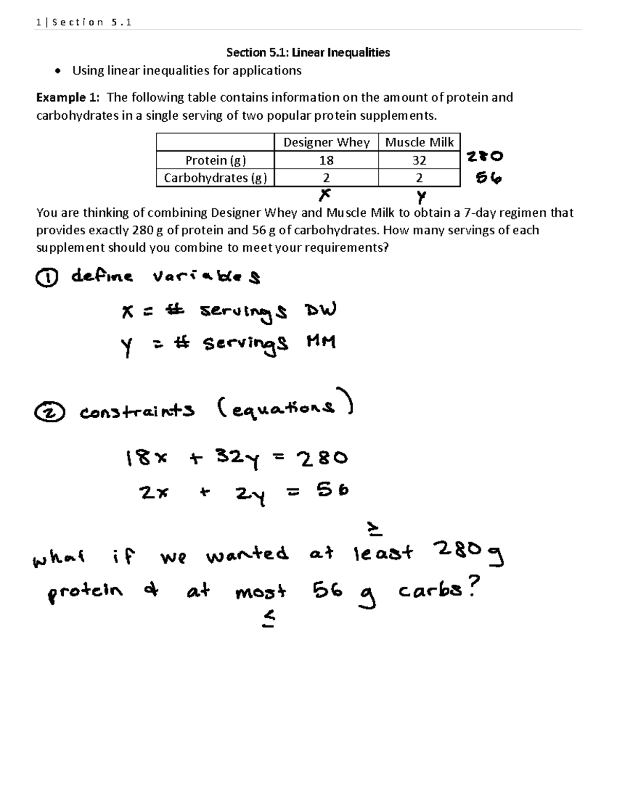 Section 5.1 Notes - Section 5: Linear Inequalities Using linear ...