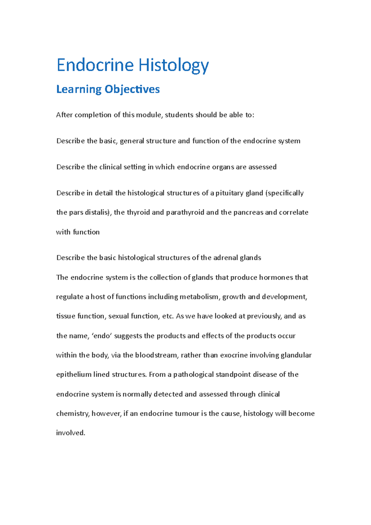 Digestive Histology - Lecture notes 1-10 - Endocrine Histology Learning ...