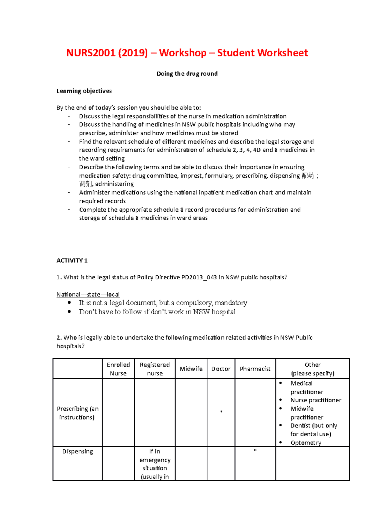 NURS 2001 WS Week 3 Student worksheet - NURS2001 (2019) – Workshop ...