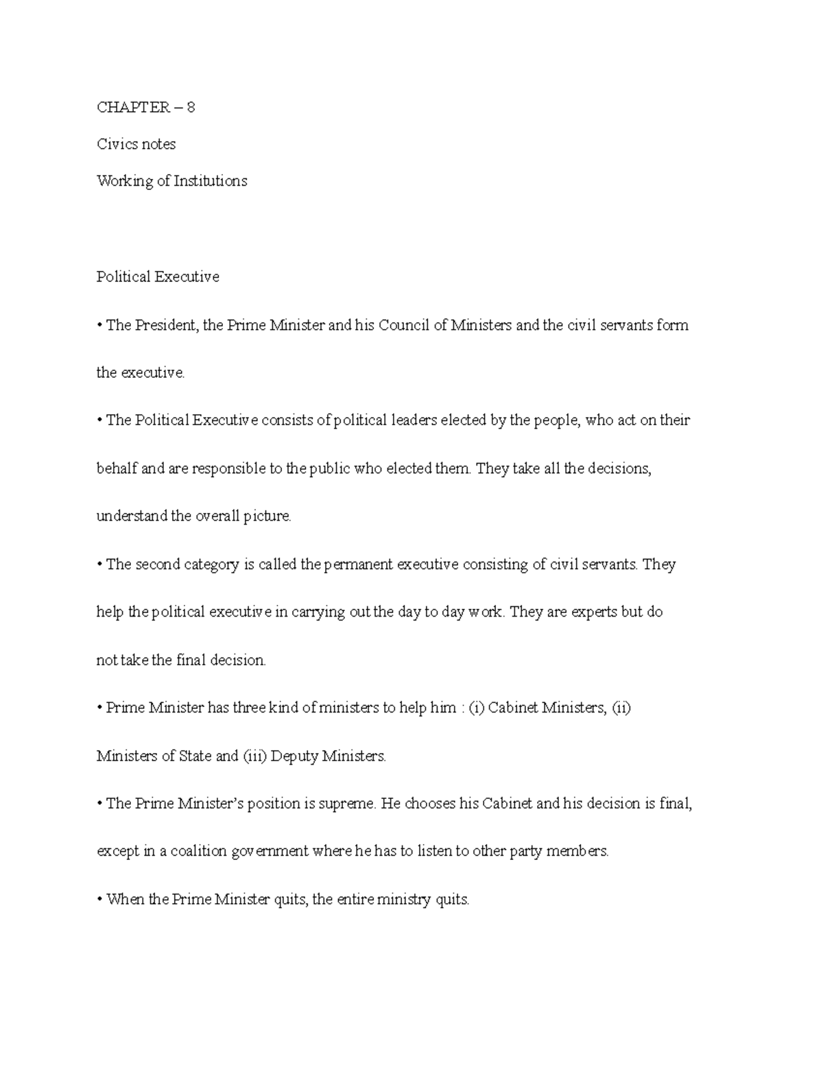 Chapter – 5 Civics Notes 3 - CHAPTER – 8 Civics notes Working of ...