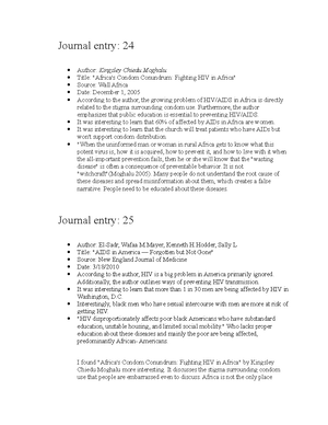 Journal Entry 22-23 - Journal entry: 22 Author: Larry Brilliant Title ...