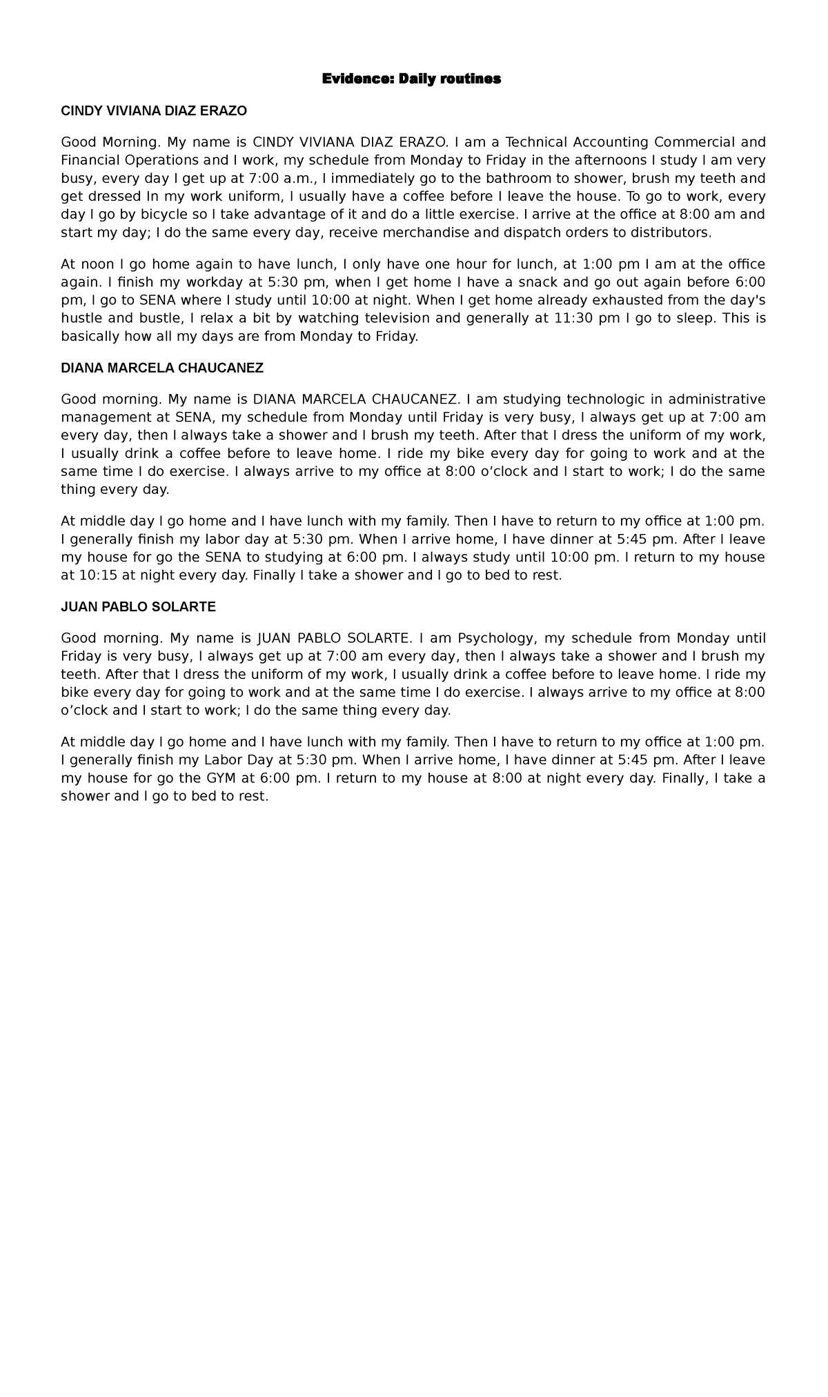 Evidence- Daily- Routines- Cindy Viviana DIAZ - Evidence: Daily ...