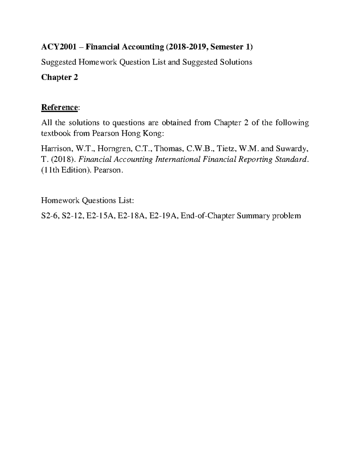 NEW - Suggested Solutions to Exercises (Chapter 2) - ACY2001 Financial Accounting Semester 1 ...