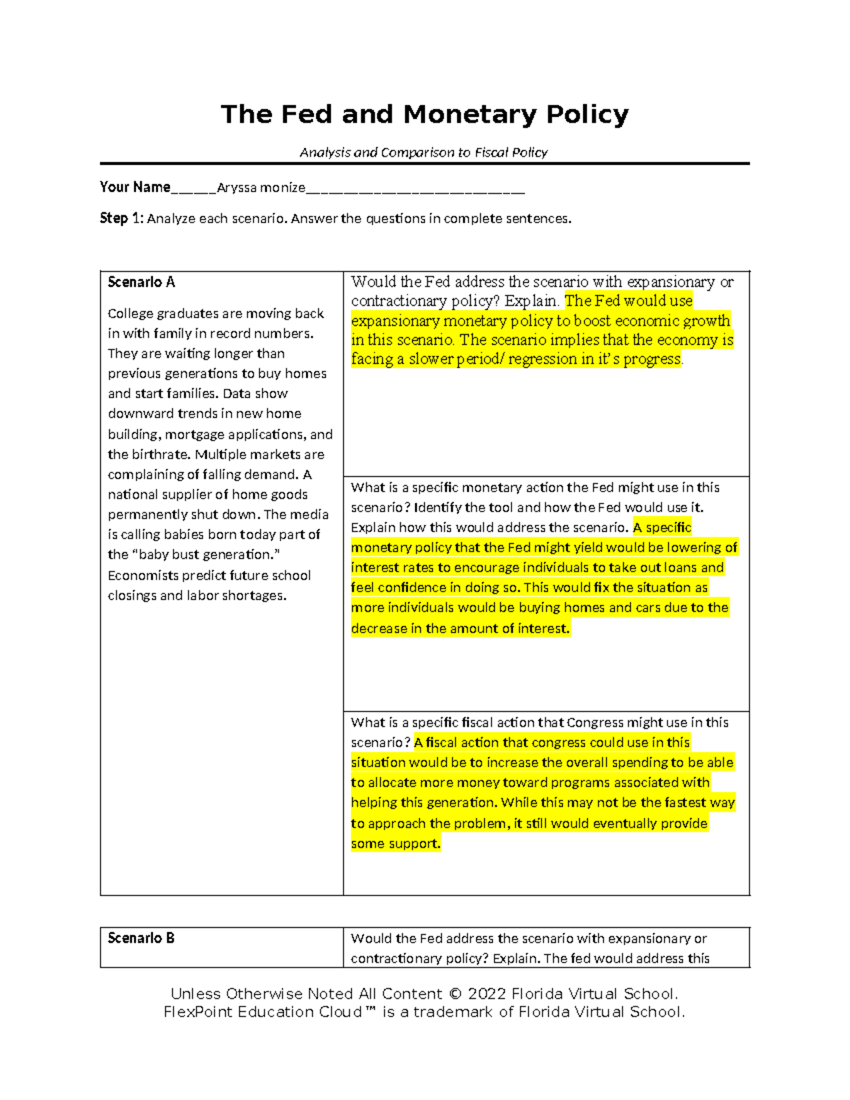 Fed and monetary folicy assignment FLVS - The Fed and Monetary Policy ...