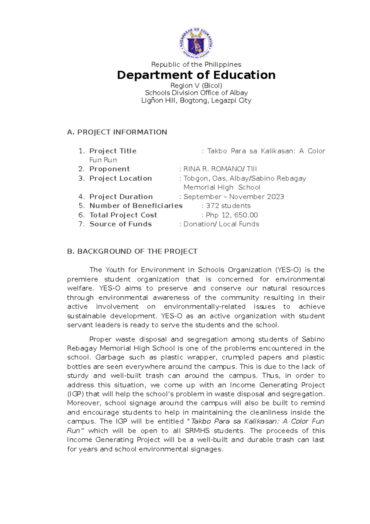 IGP Edited FUN RUN - proposal for an activity - Republic of the ...