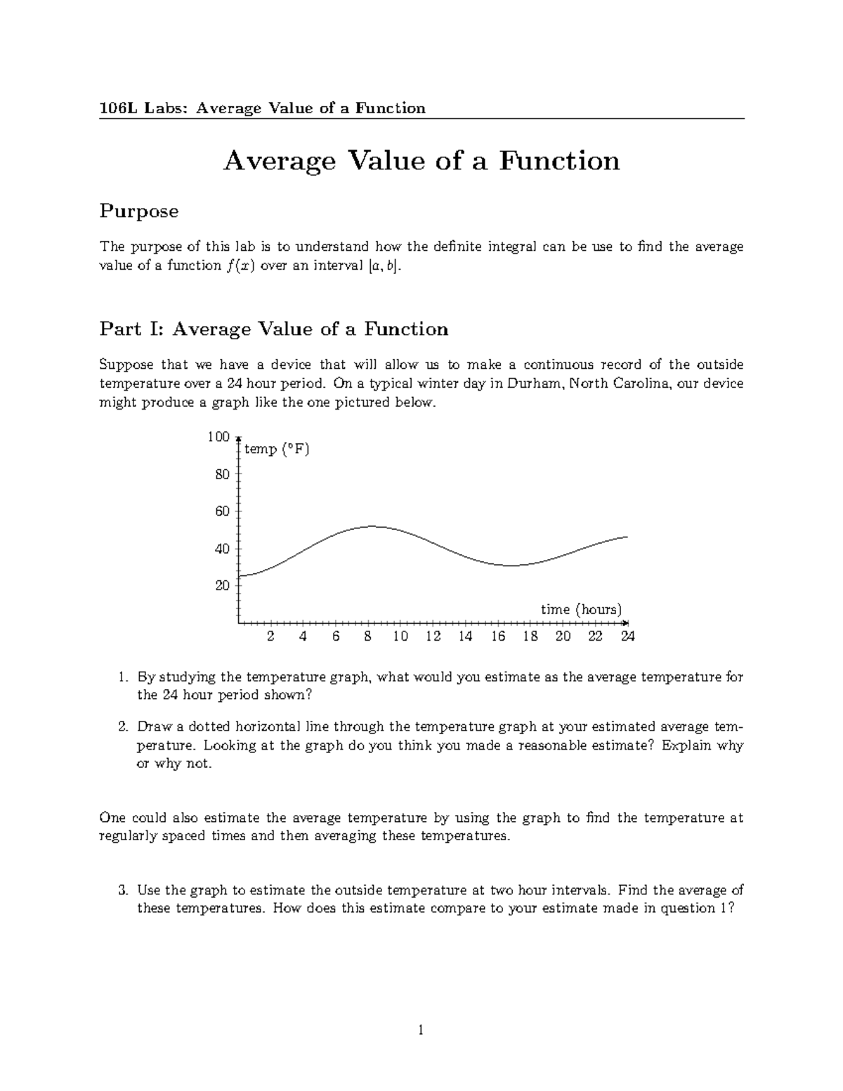 Lab6 average value - 106L Labs: Average Value of a Function Average ...