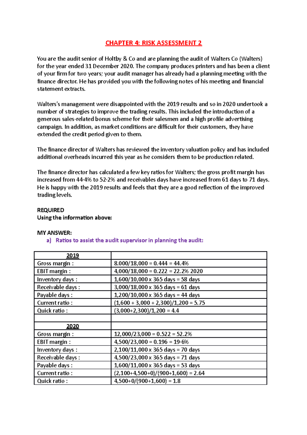 Chapter 4 Case study - Risk assessment 2 - CHAPTER 4: RISK ASSESSMENT 2 ...
