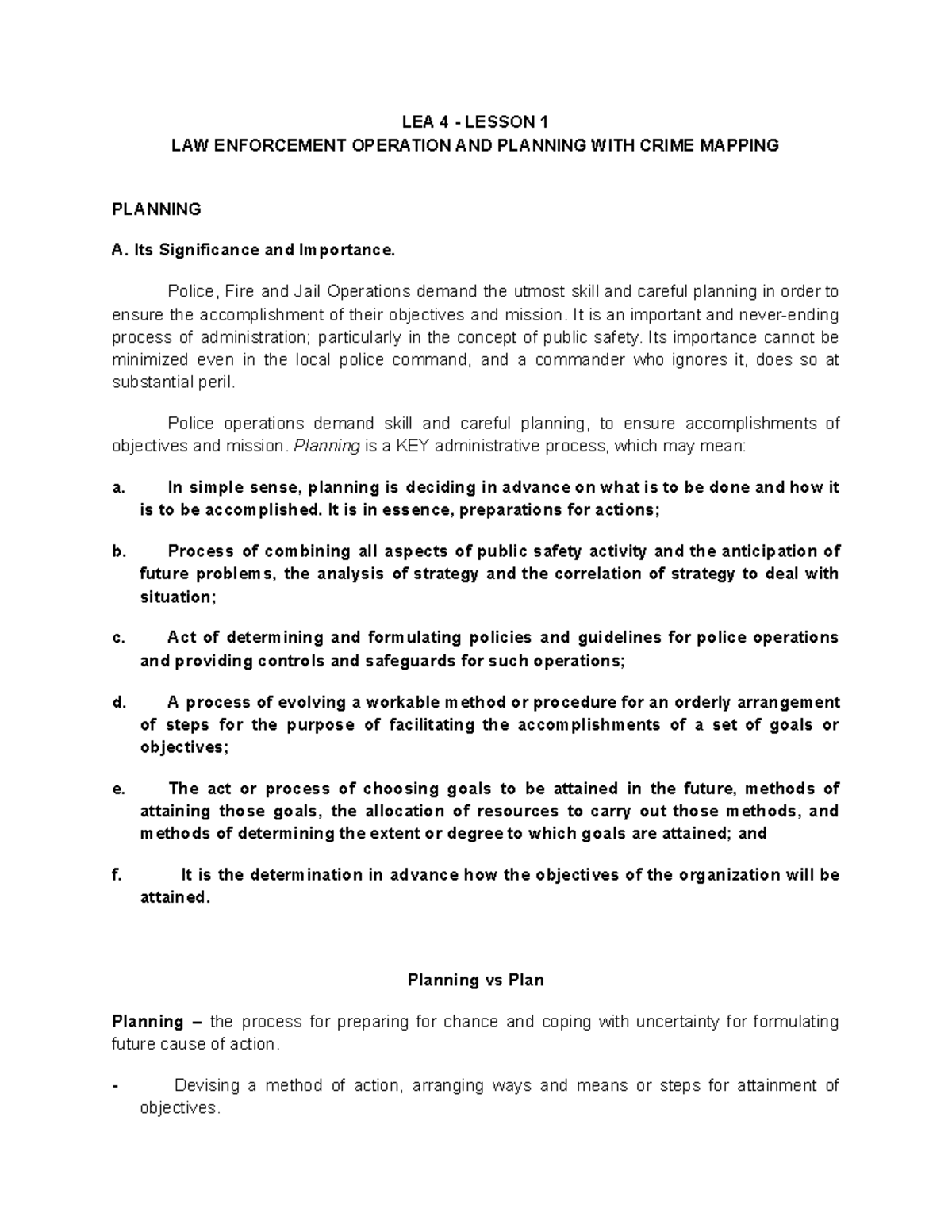 Lesson 1 crime mapping - LEA 4 - LESSON 1 LAW ENFORCEMENT OPERATION AND ...