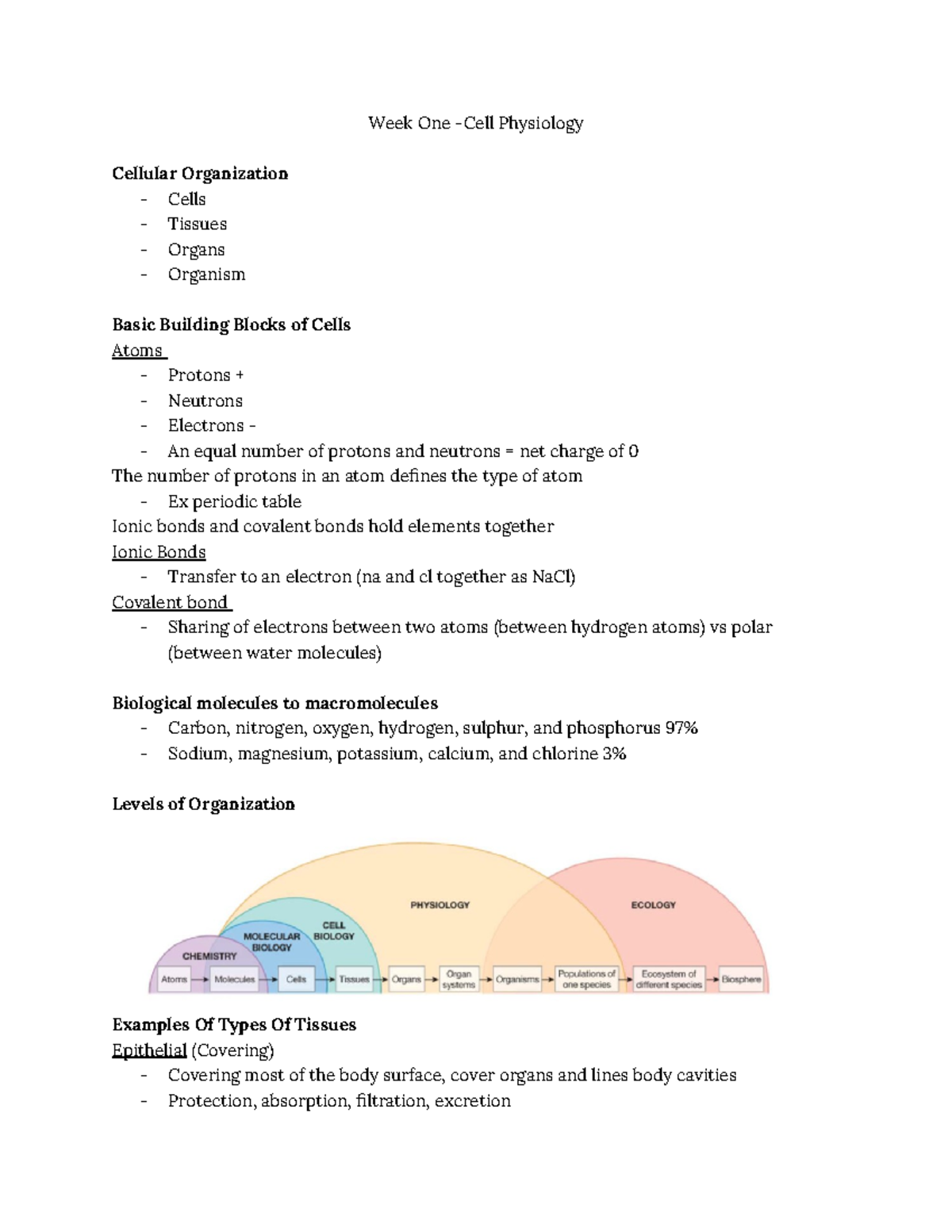 Week One -Cell Physiology - Week One -Cell Physiology Cellular ...
