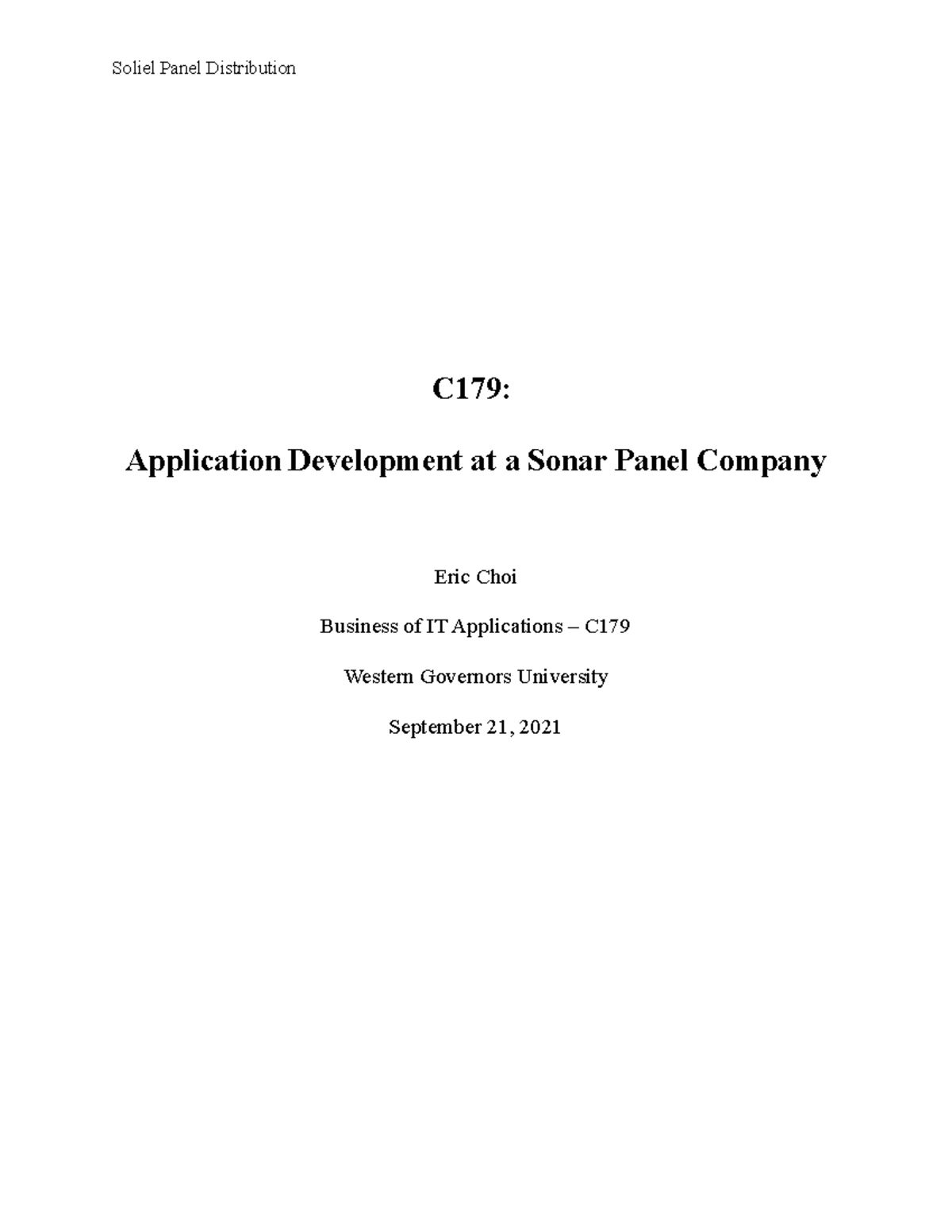 C179 - Paper Coursework - C179: Application Development at a Sonar ...