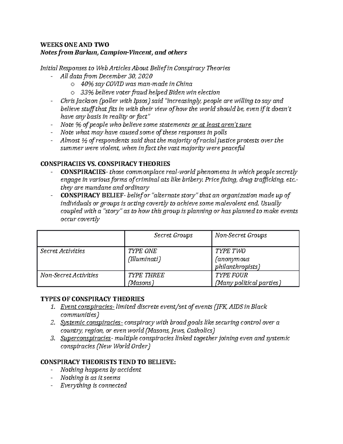 Weeks ONE AND TWO - notes about the basics of conspiracy theories ...