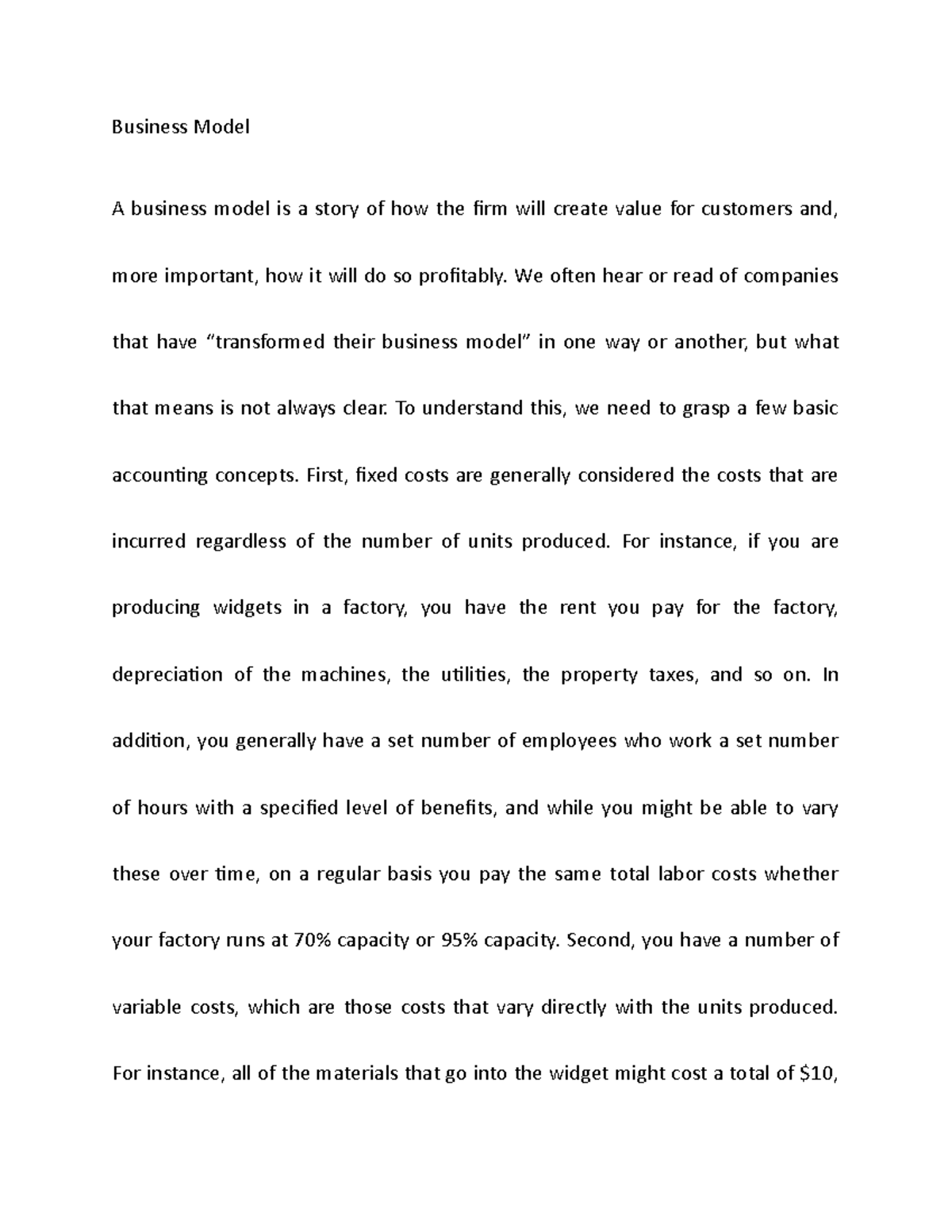 Hrm 18- Business Model - Business Model A business model is a story of ...