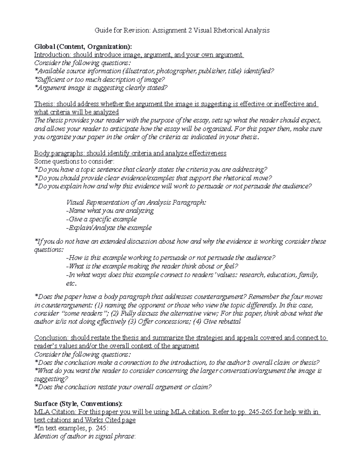 Guide for Revision of the Visual Analysis Essay CM - Guide for Revision ...