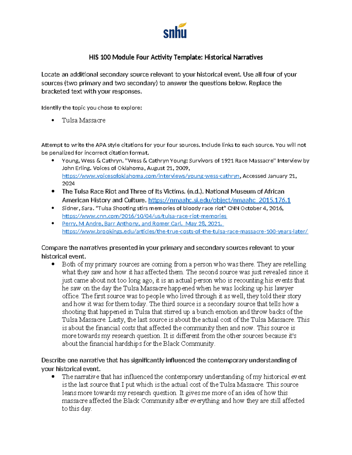HIS 100 Module Four Activity Narratives - HIS 100 Module Four Activity ...