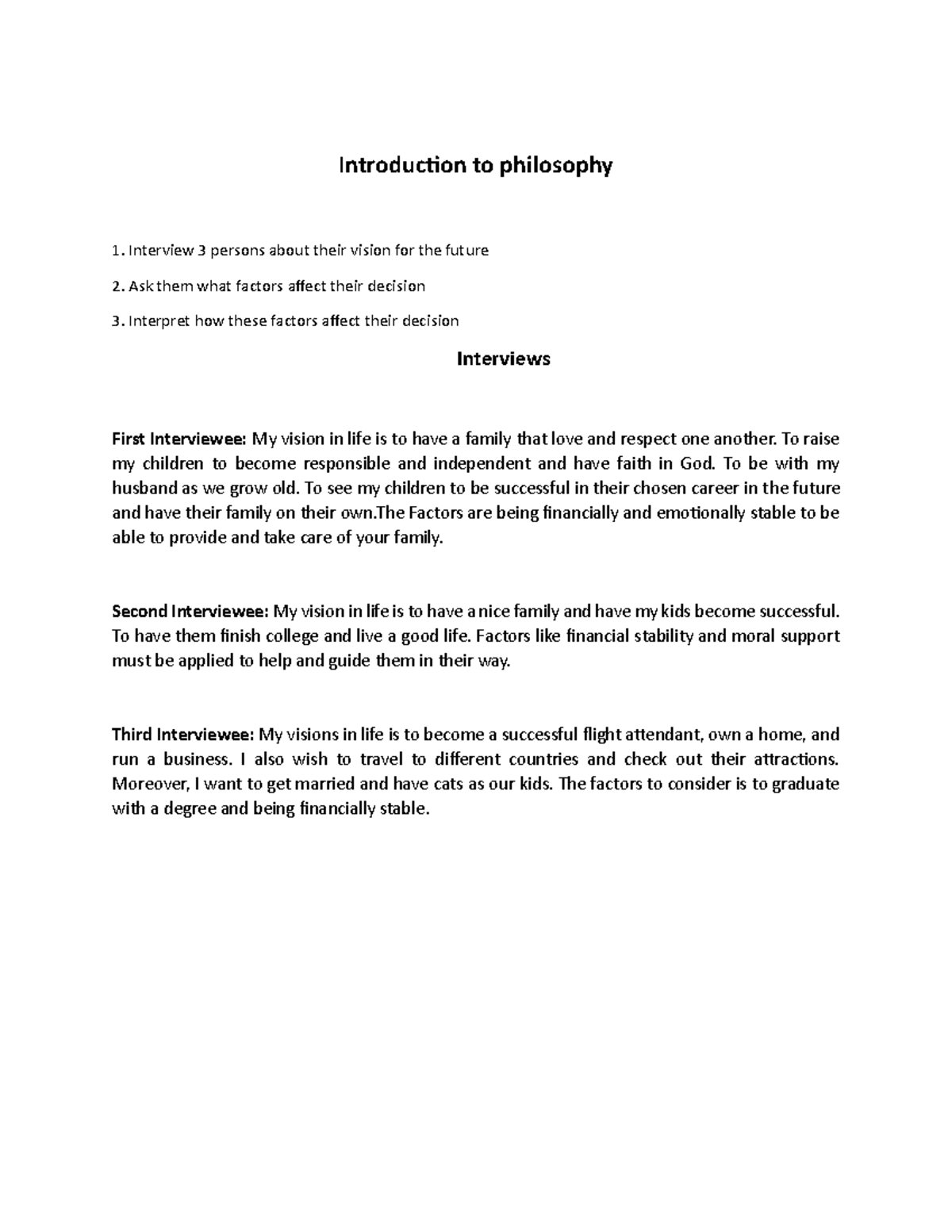 Introduction-to-philosophy - Introduction to philosophy Interview 3 ...