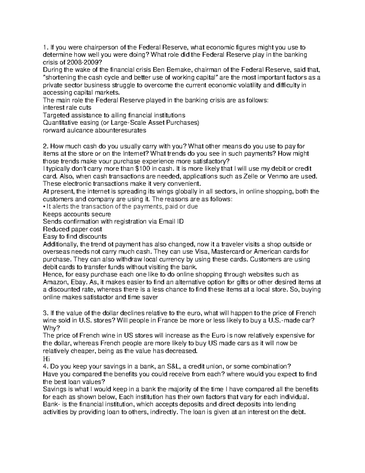 A - Homework - If you were chairperson of the Federal Reserve, what ...