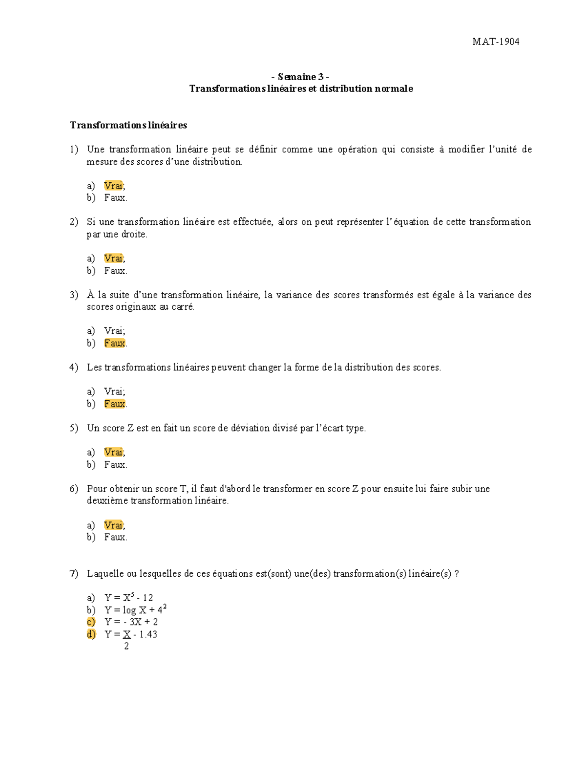 Ex3 - exercices sem3 - Semaine 3 - Transformations linéaires et distribution normale ...