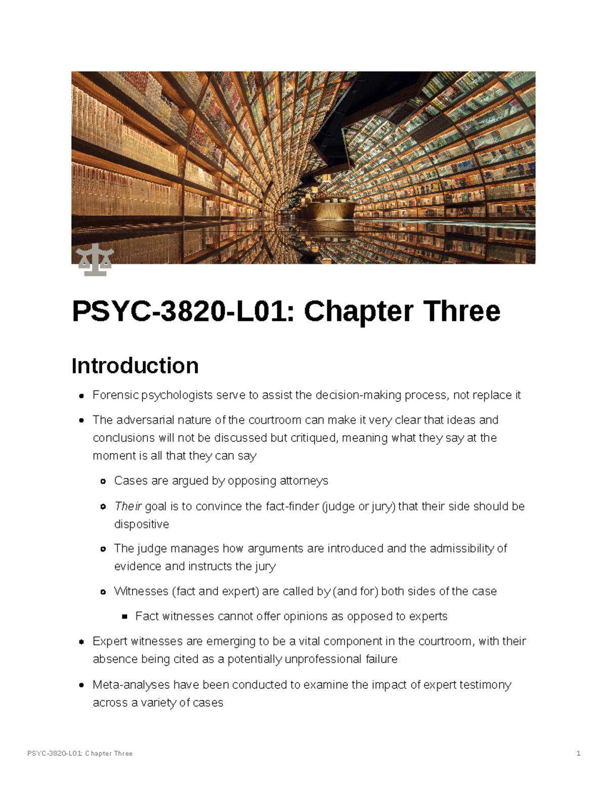 Chapter Three: Expert Witness Testimony - PSYC-3820-L01: Chapter Three ...