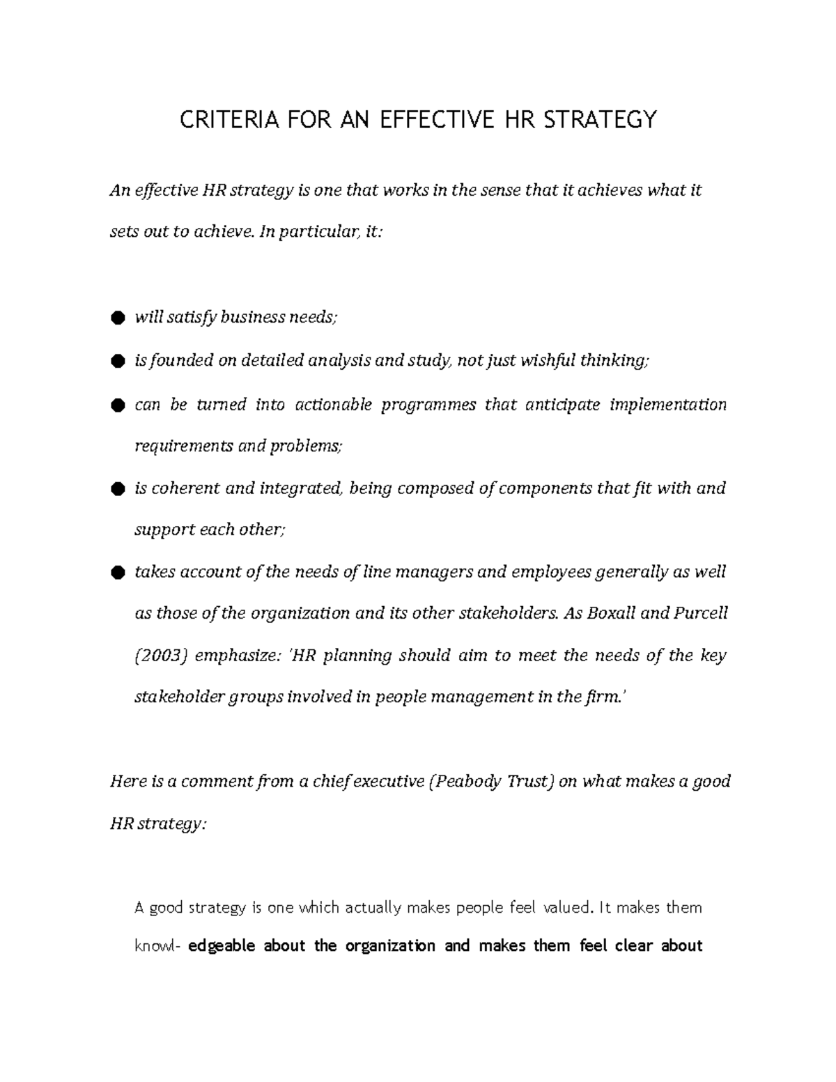 Criteria FOR AN Effective HR Strategy - CRITERIA FOR AN EFFECTIVE HR ...