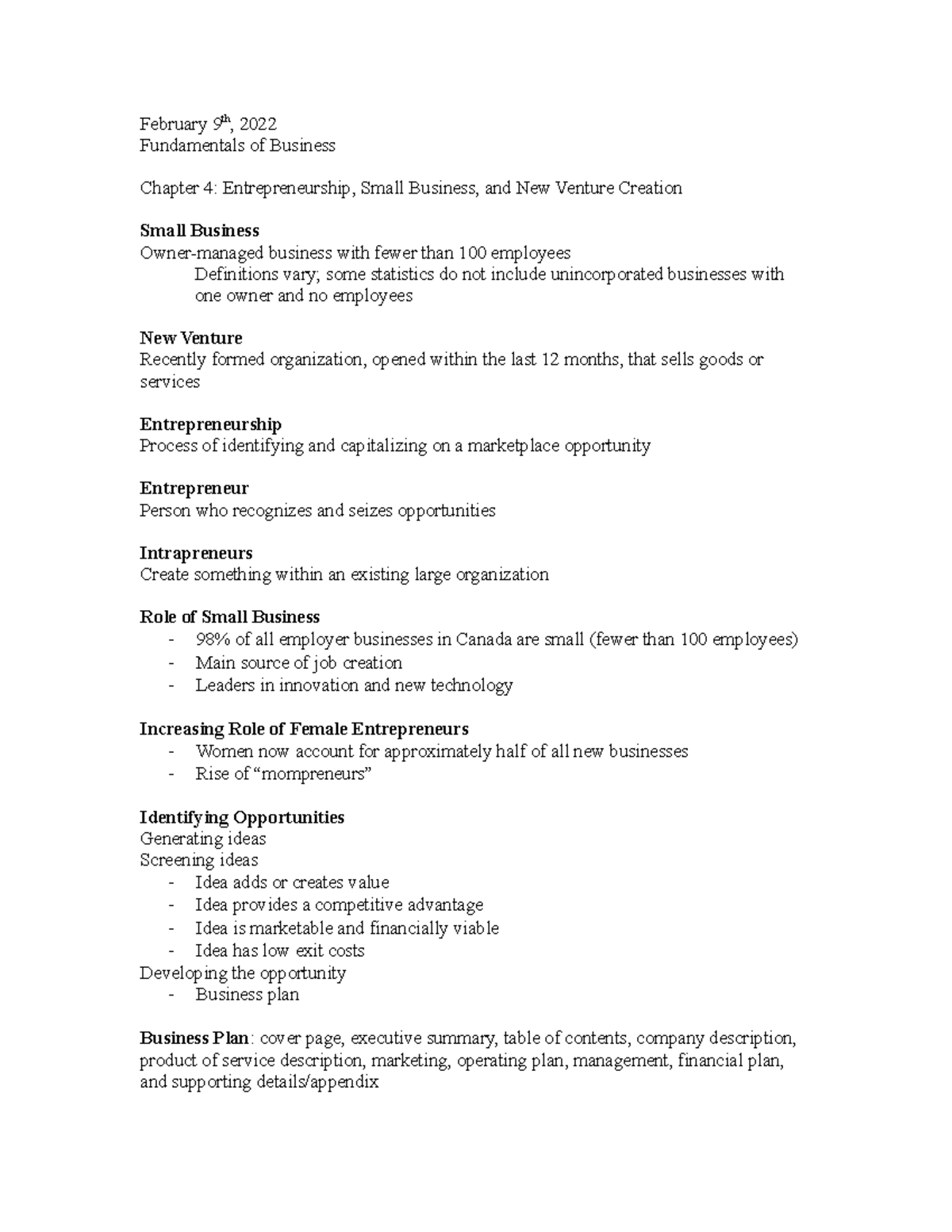 Chapter 4 - February 9th, 2022 Fundamentals of Business Chapter 4 ...