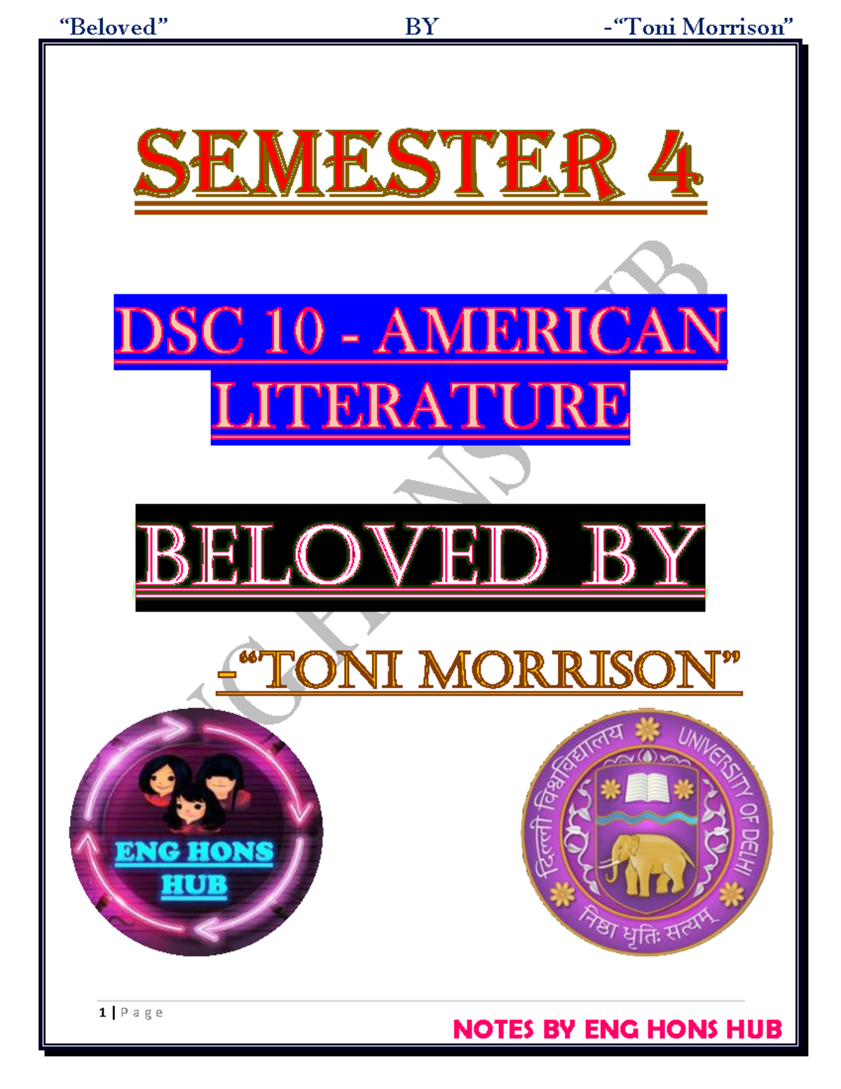 Beloved (TONI Morrison) - 1 | P a g e 2 | P a g e Toni Morrison (born ...