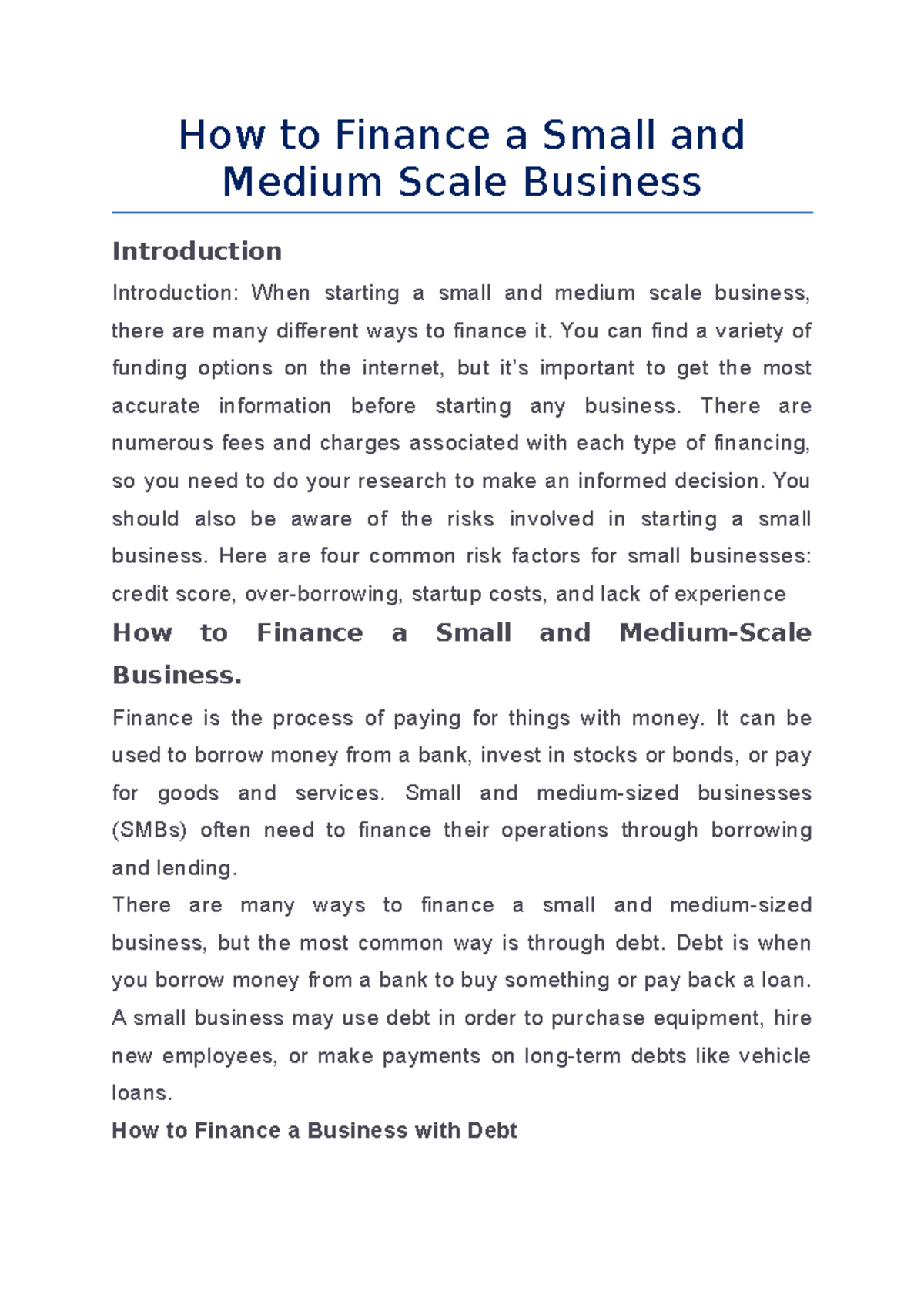 How to Finance a Small and Medium Scale Business - How to Finance a ...