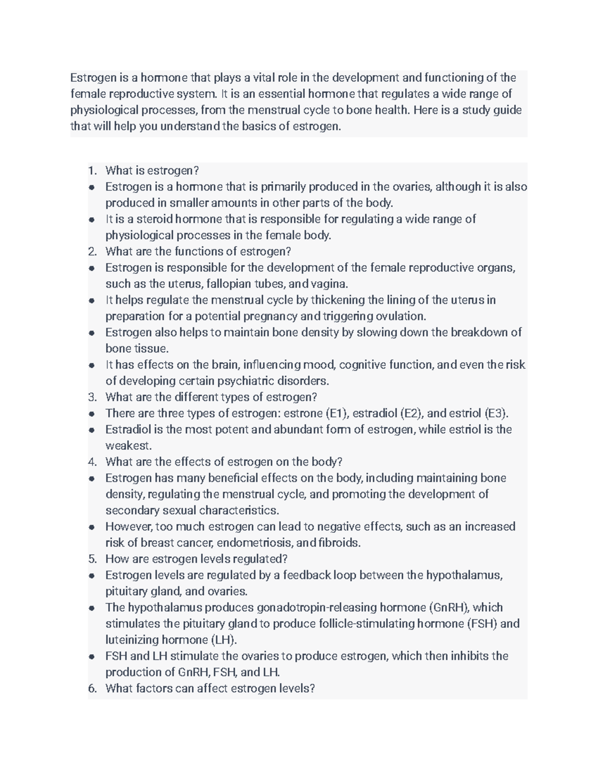 Estrogen Study guide - notes - Estrogen is a hormone that plays a vital ...