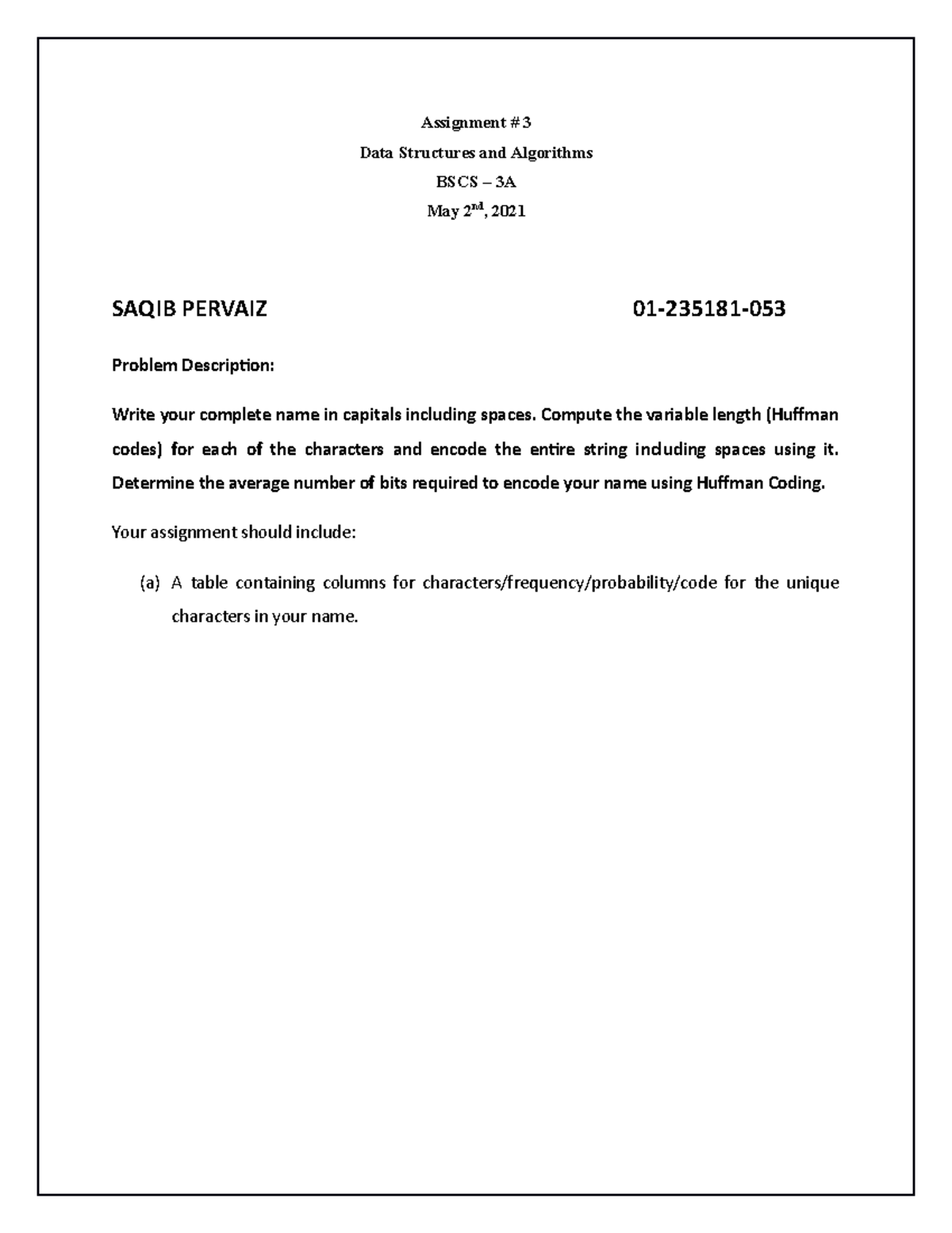 DSA3 - dsa - Assignment # 3 Data Structures and Algorithms BSCS – 3A ...