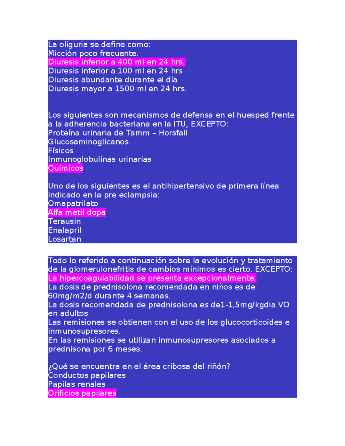 Nefrología Machicao - La oliguria se define como: Micción poco ...