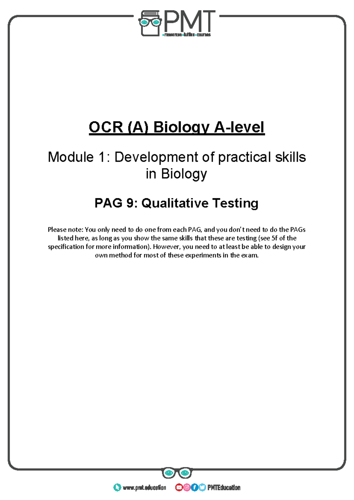 PAG 09 - Qualitative Testing - OCR (A) Biology A-level Module 1 ...