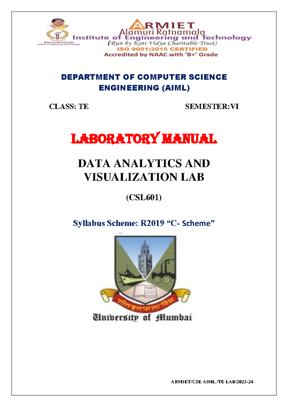DAV LAB Manual new - ARMIET/CSE AIML /TE LAB/2023- 24 DEPARTMENT OF COMPUTER SCIENCE ENGINEERING ...