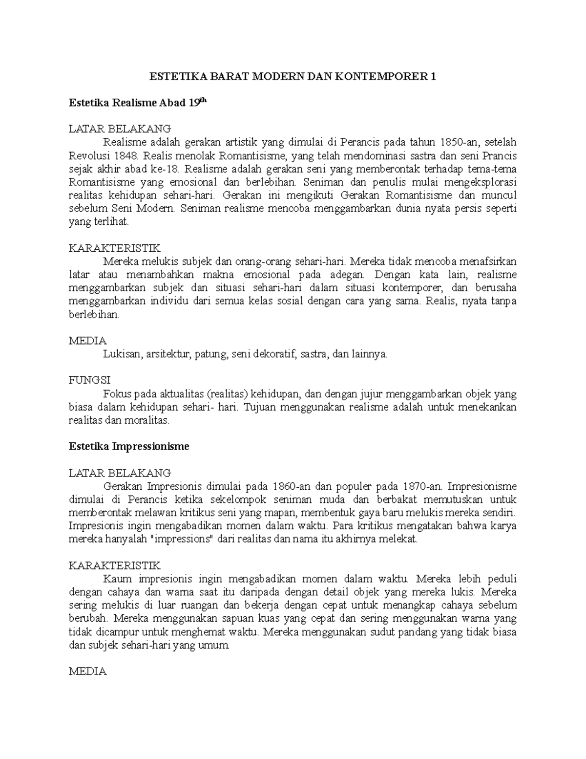 Estetika Barat Modern DAN Kontemporer 1 - ESTETIKA BARAT MODERN DAN ...