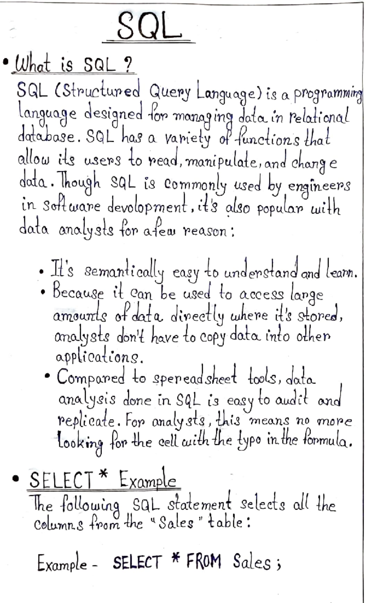 SQL Notes - SQL " whot is sQL 2 SQL (Structured Queny Language) is a ...