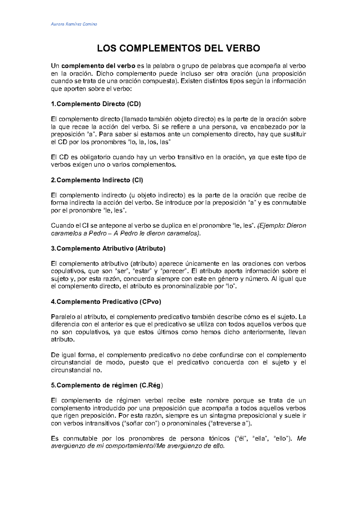 LOS Complementos DEL Verbo - Aurora Ramírez Comino LOS COMPLEMENTOS DEL ...