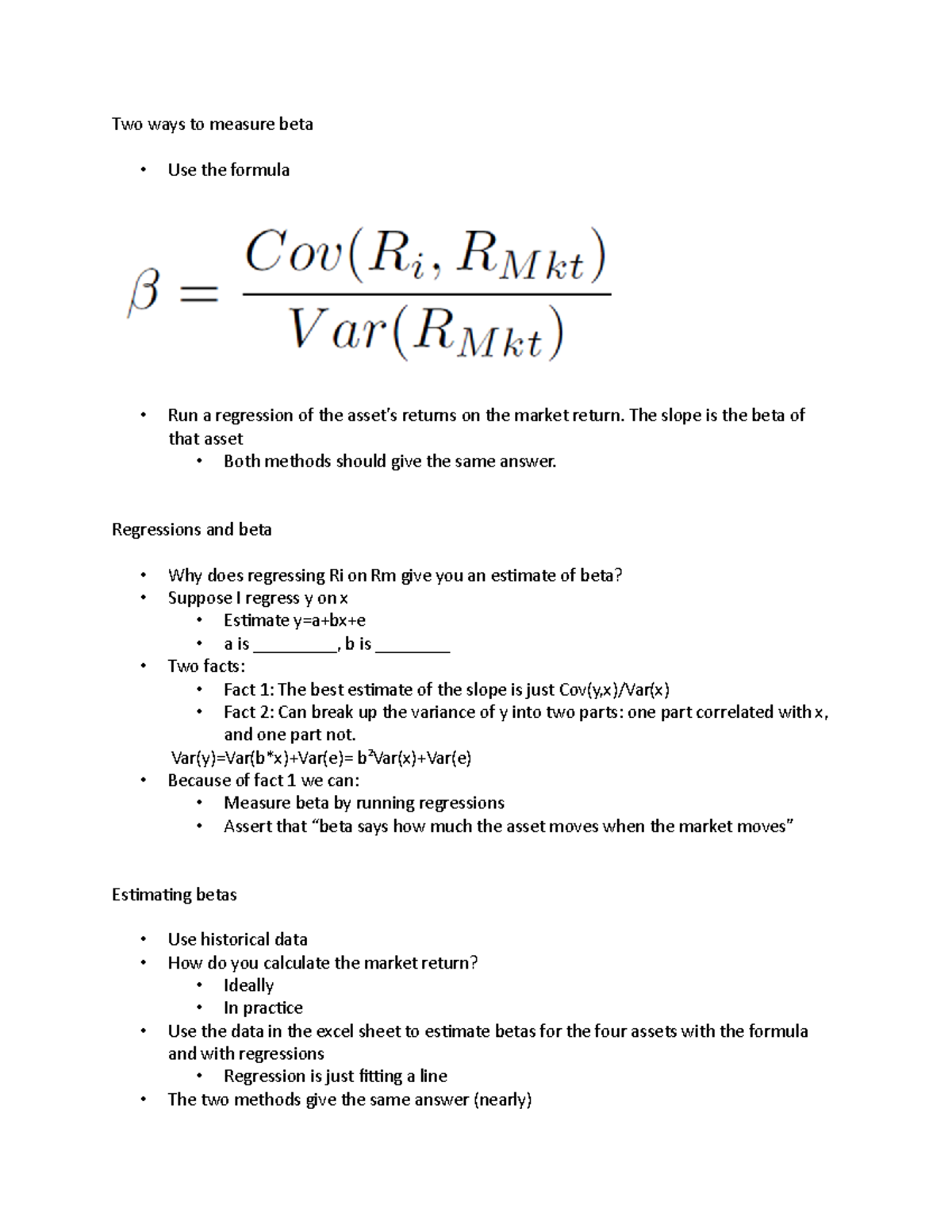 Two ways to measure beta - Two ways to measure beta Use the formula Run ...